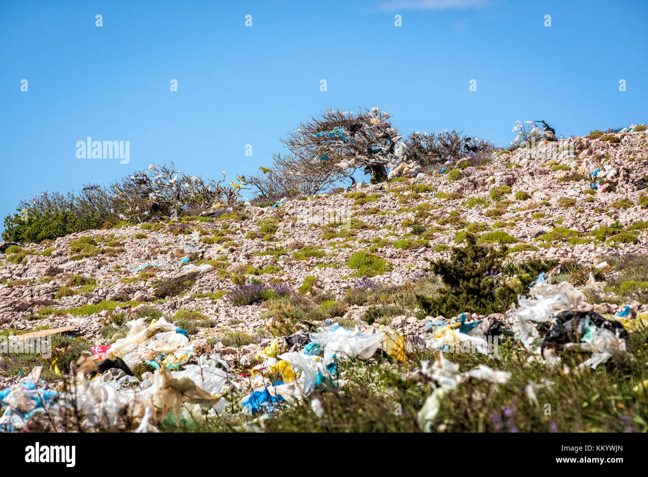 Hill covered with plastic bags and garbage Stock Photo - Alamy