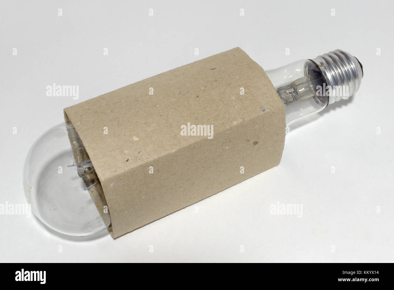 long incandescent light bulb in a corrugated cardboard carrying box ...