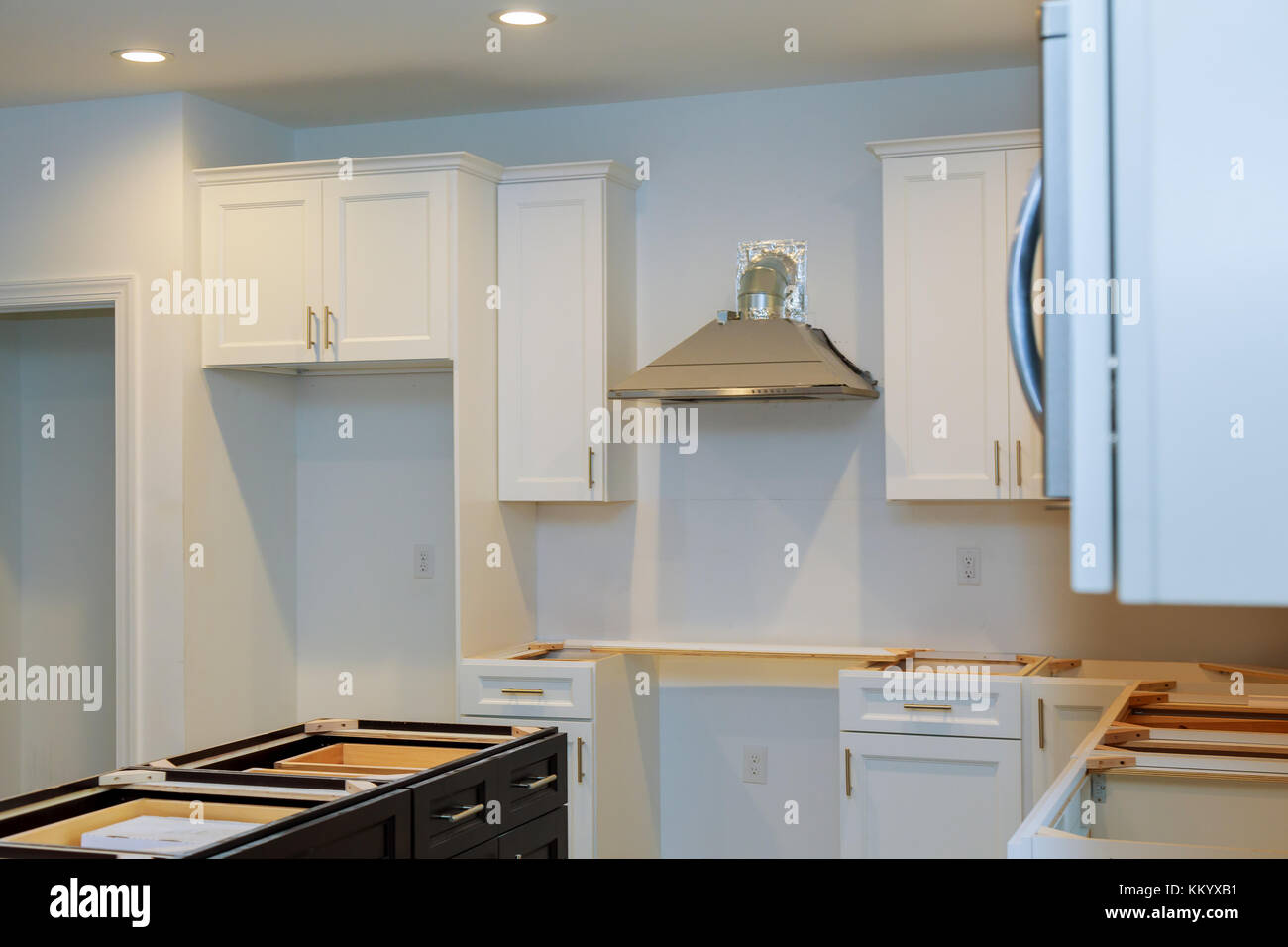 Interior design construction of a kitchen with cooker extractor fan ...