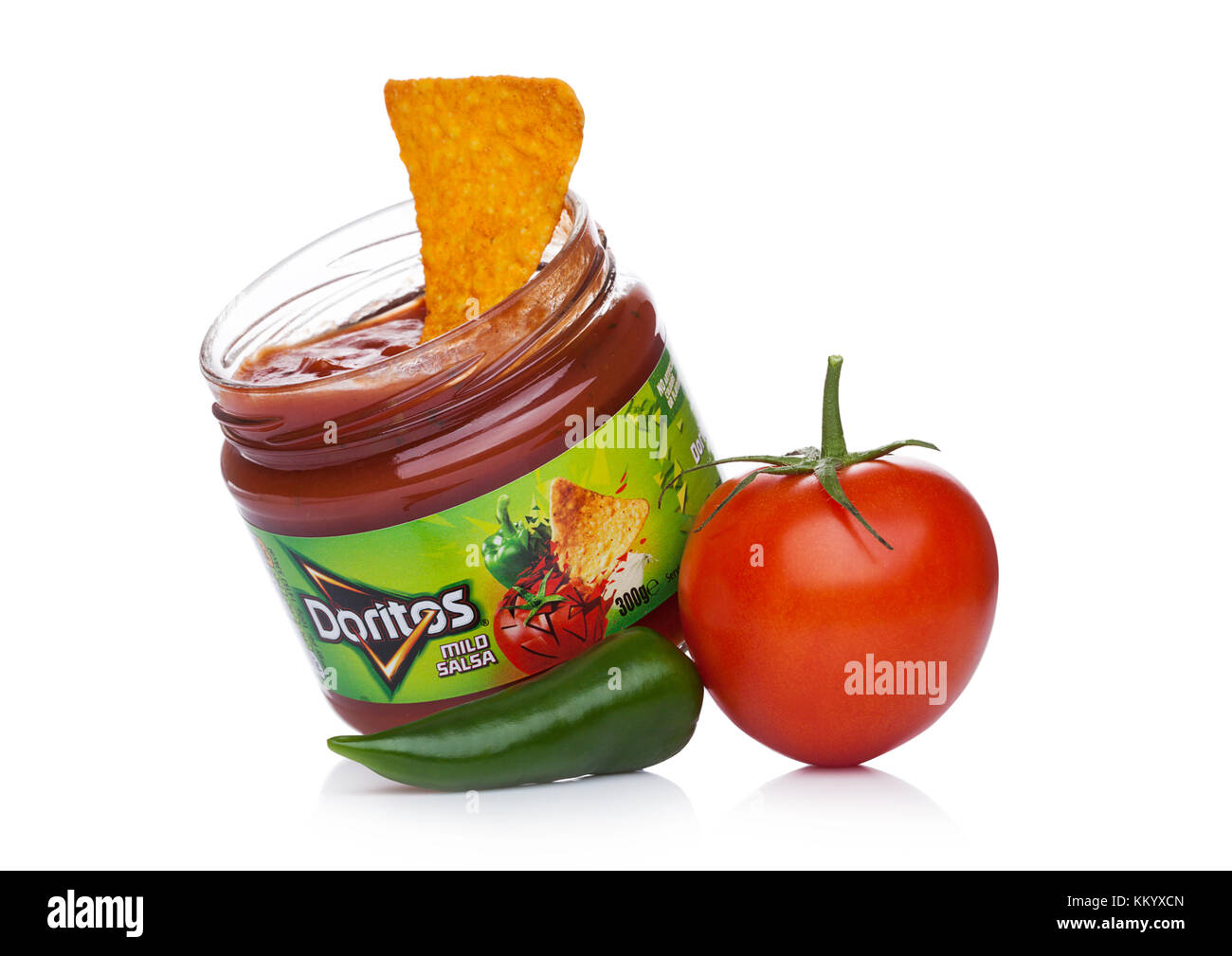 LONDON, UK - DECEMBER 01, 2017: Doritos tortilla chips with Mild Salsa ...