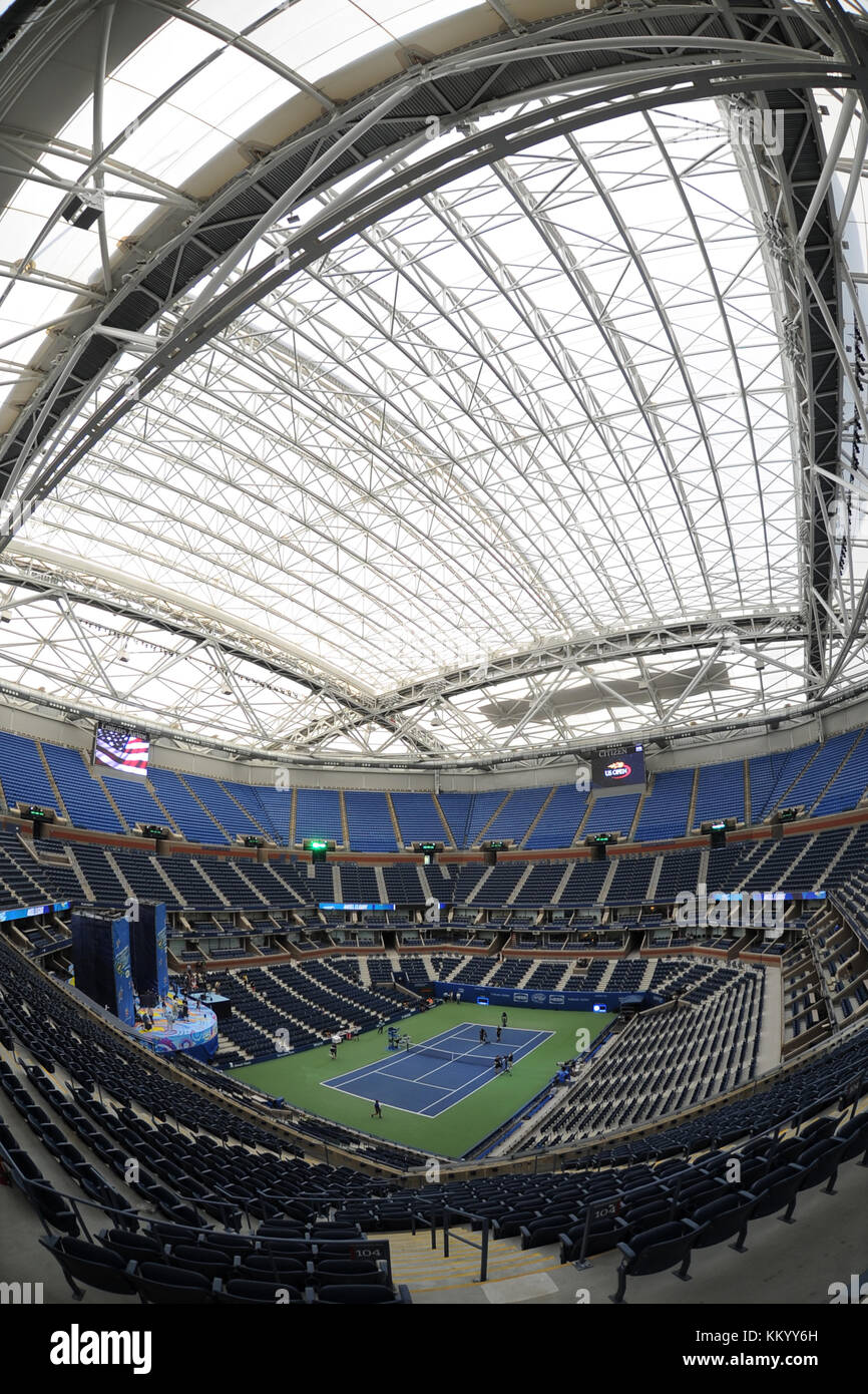 FLUSHING MEADOWS, NY - AUGUST 26: A general view of Arthur Ashe Stadium ...