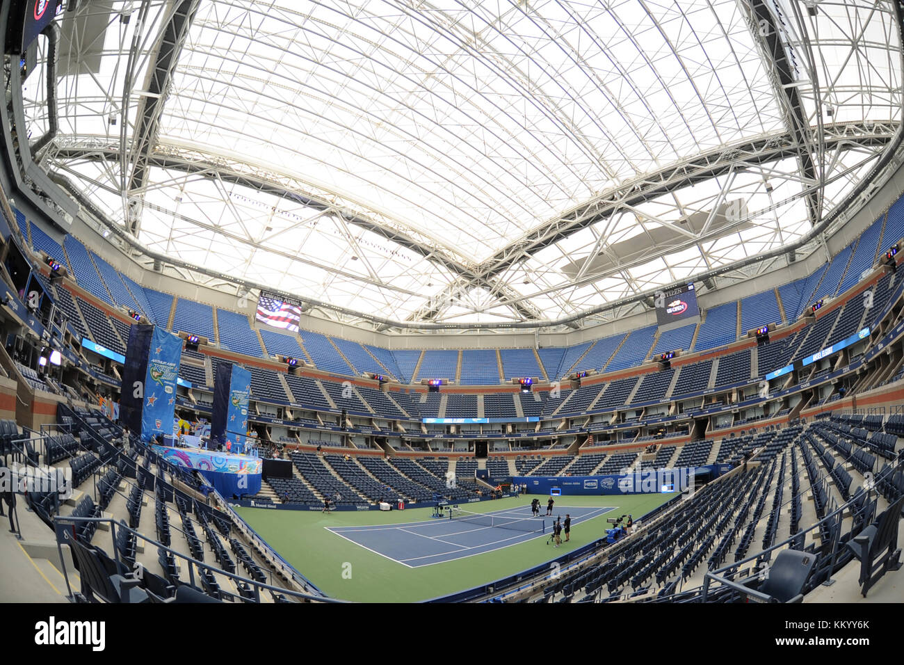 FLUSHING MEADOWS, NY - AUGUST 26: A general view of Arthur Ashe Stadium ...
