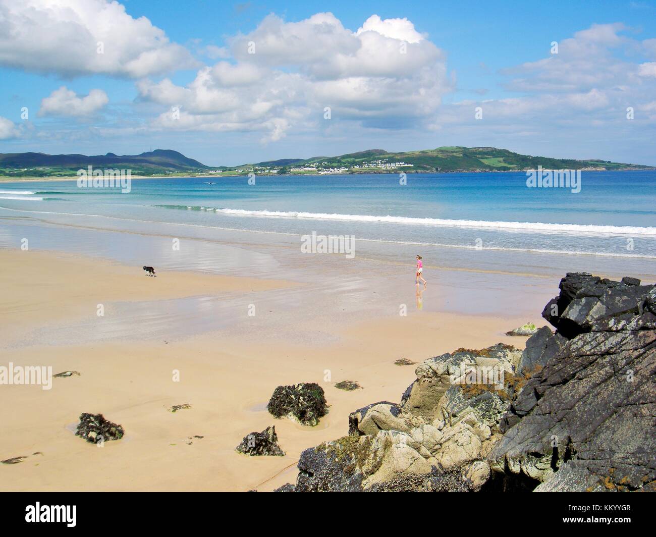 North over the fine beach at Portsalon on Ballymacstocker Bay on Lough ...