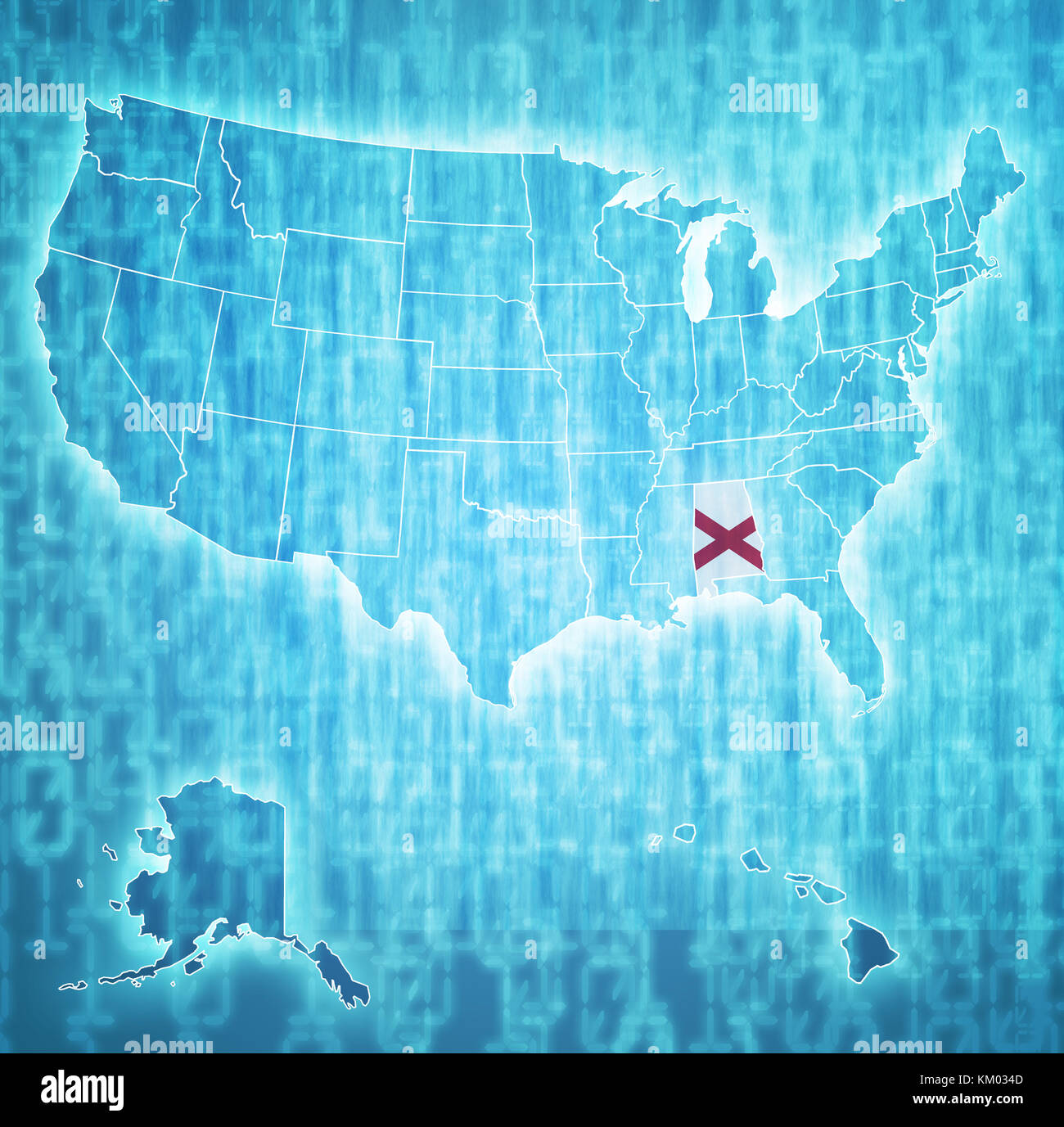 alabama on isolated map of united states of america with state borders ...