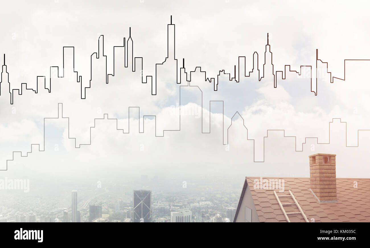 Concept of real estate and construction with drawn silhouette on Stock ...