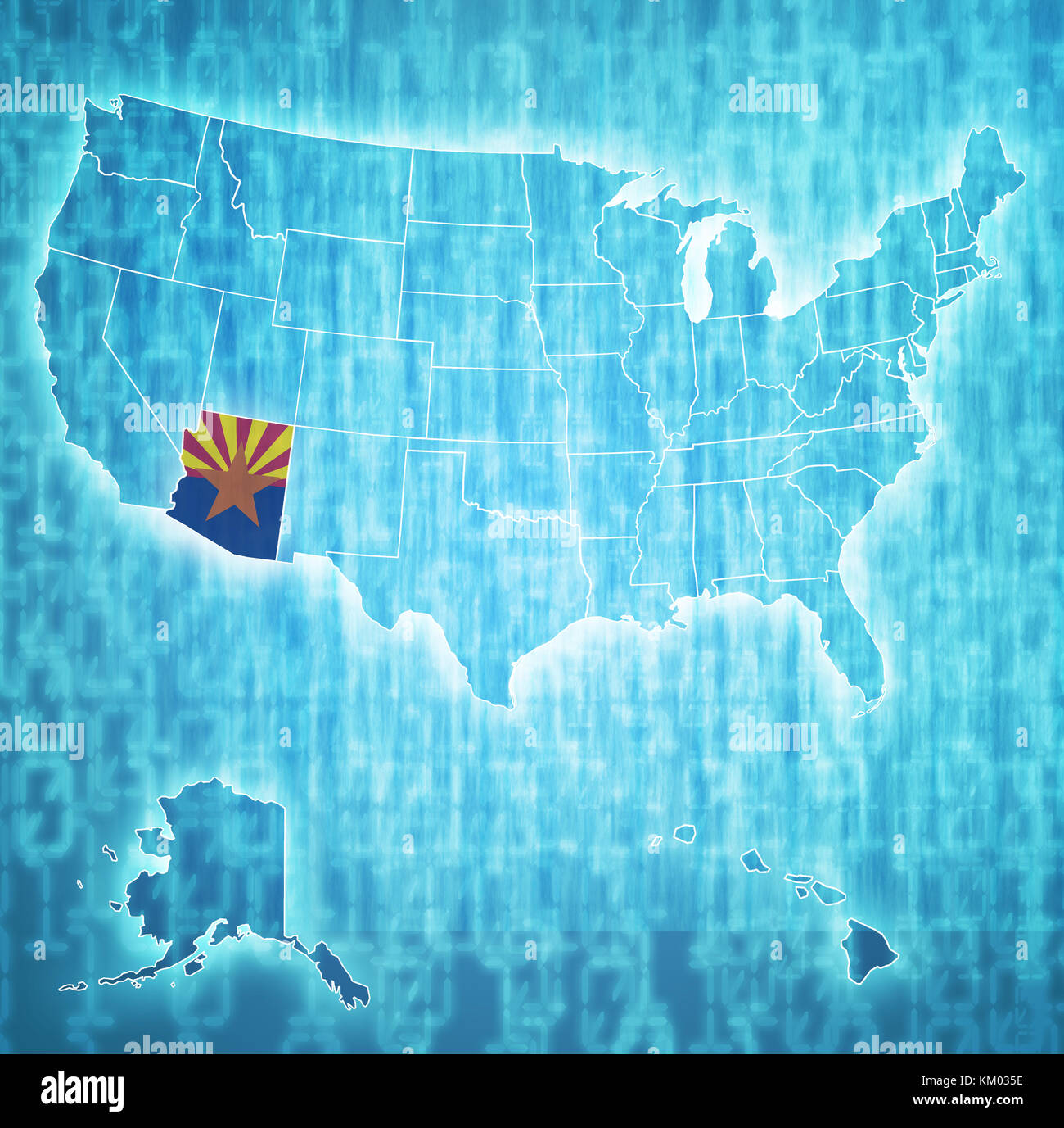 arizona on isolated map of united states of america with state borders ...