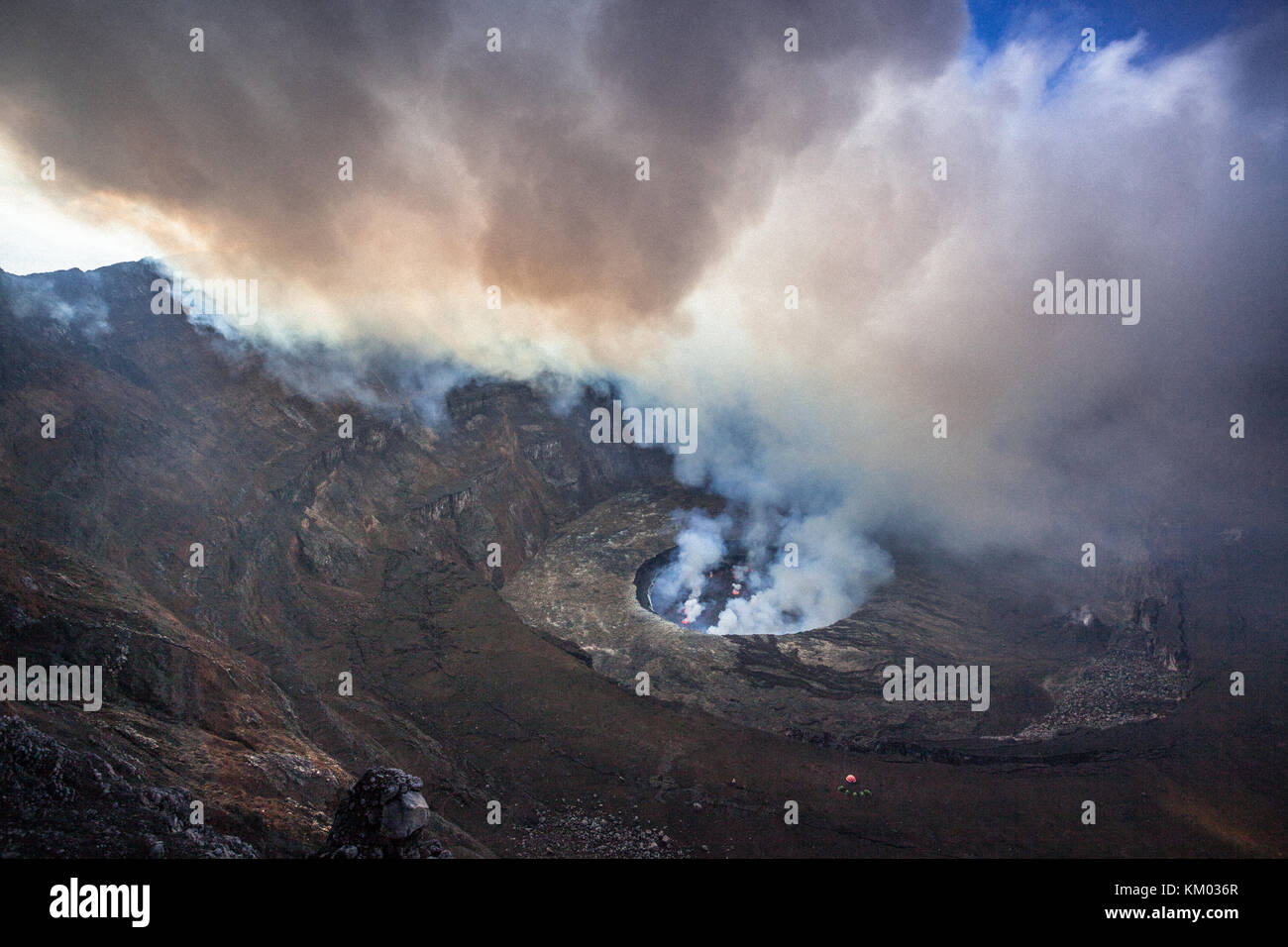 Mount Nyiragongo volcano crater with active lava lake, Democratic ...