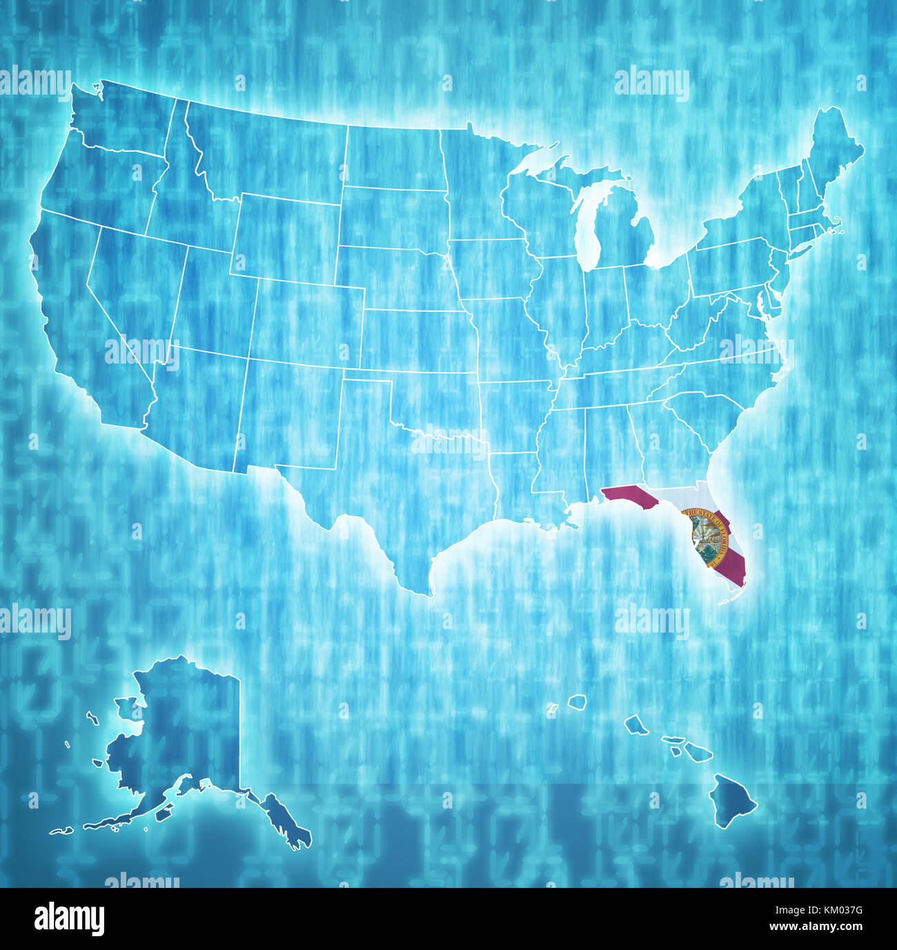 florida on isolated map of united states of america with state borders ...