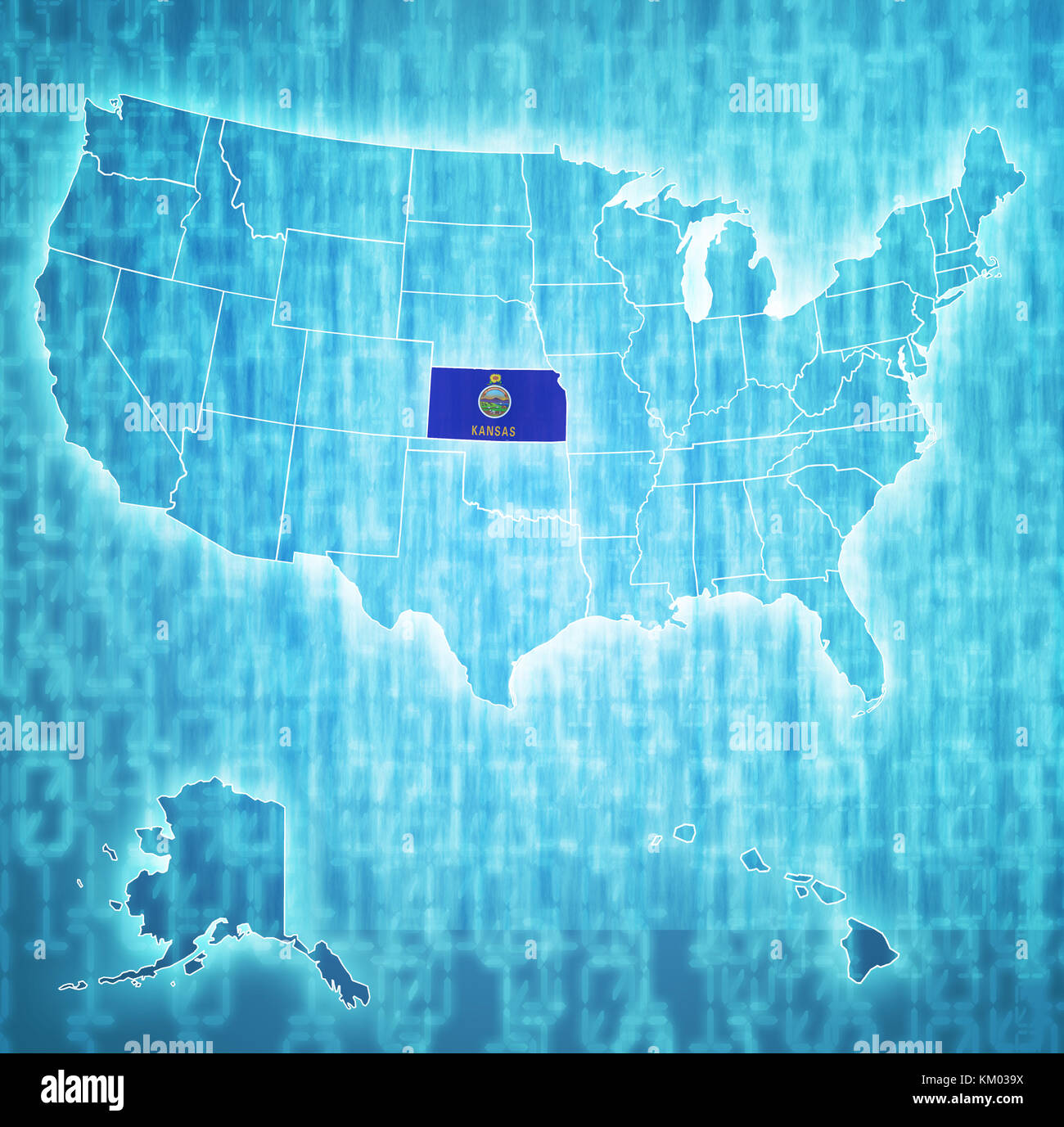 kansas on isolated map of united states of america with state borders ...