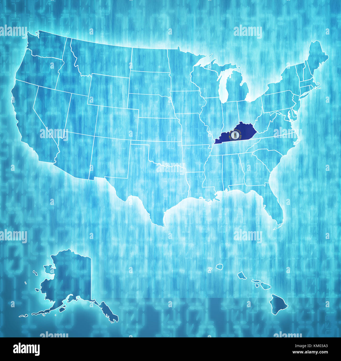 kentucky on isolated map of united states of america with state borders ...