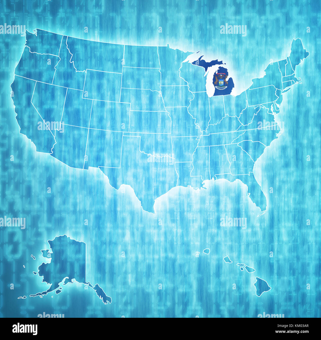 michigan on isolated map of united states of america with state borders ...