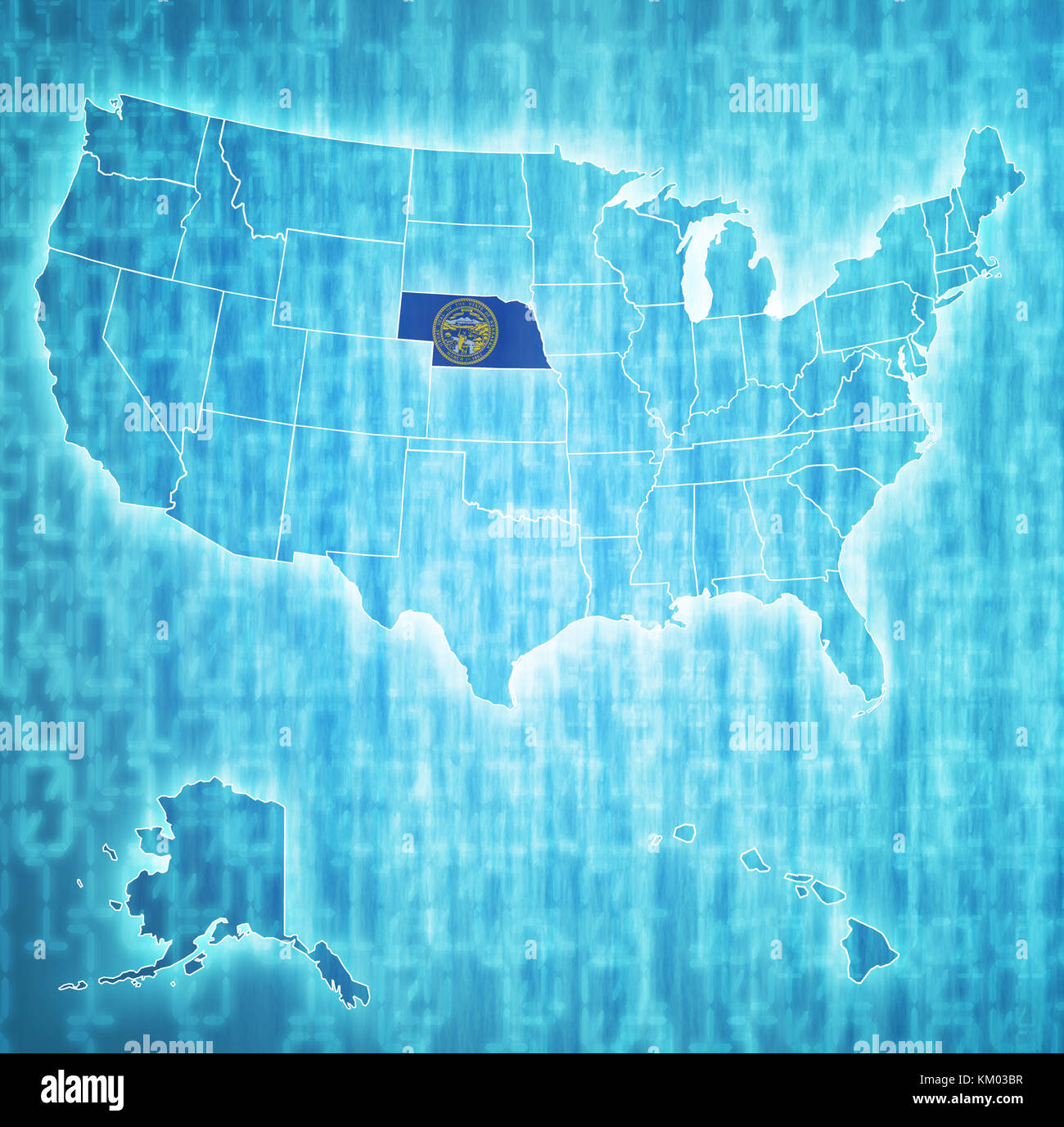 nebraska on isolated map of united states of america with state borders ...