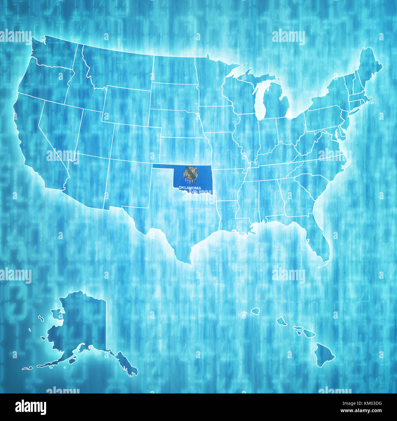 oklahoma on isolated map of united states of america with state borders ...