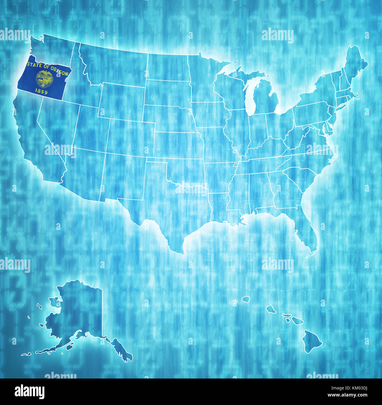 oregon on isolated map of united states of america with state borders ...