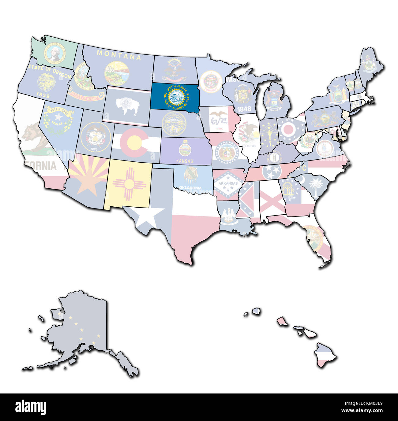 south dakota on isolated map of united states of america with state ...