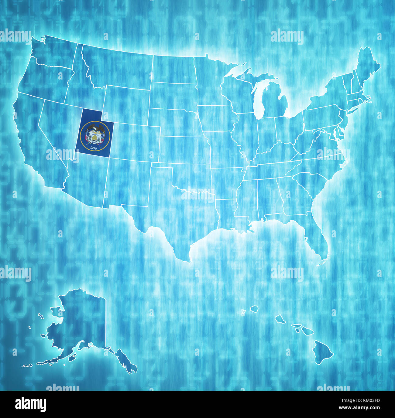 utah on isolated map of united states of america with state borders ...