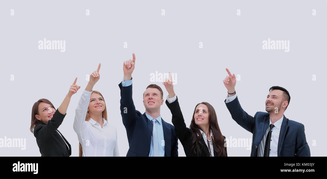 business people show something. isolated on white background Stock ...