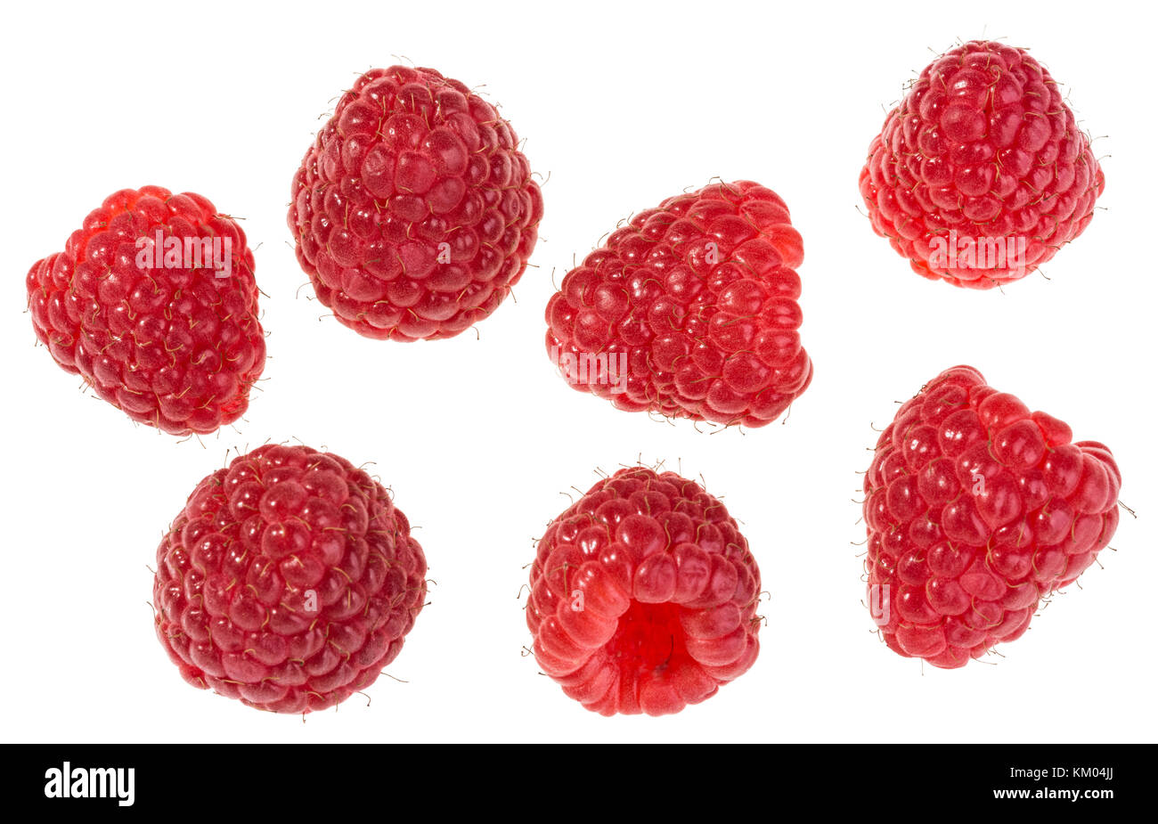 Group of delicious juicy forest raspberries. Collection of individual ...