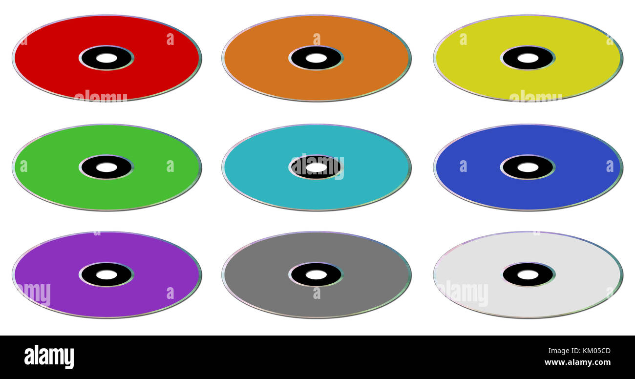 Colorful DVD's. Multimedia disks close-up. white background. Rainbow ...