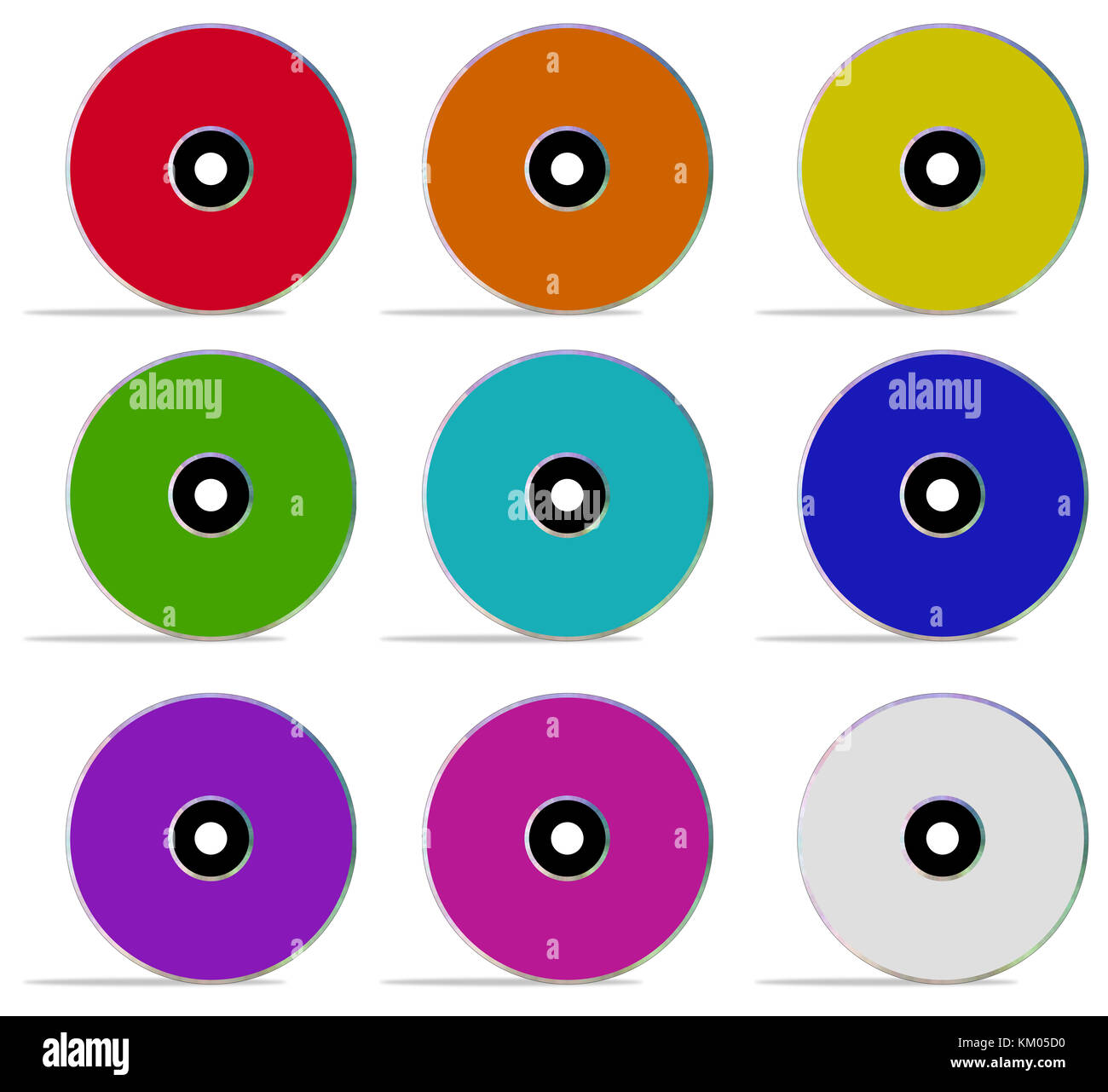 Colorful DVD's. Multimedia disks close-up. white background. Rainbow ...