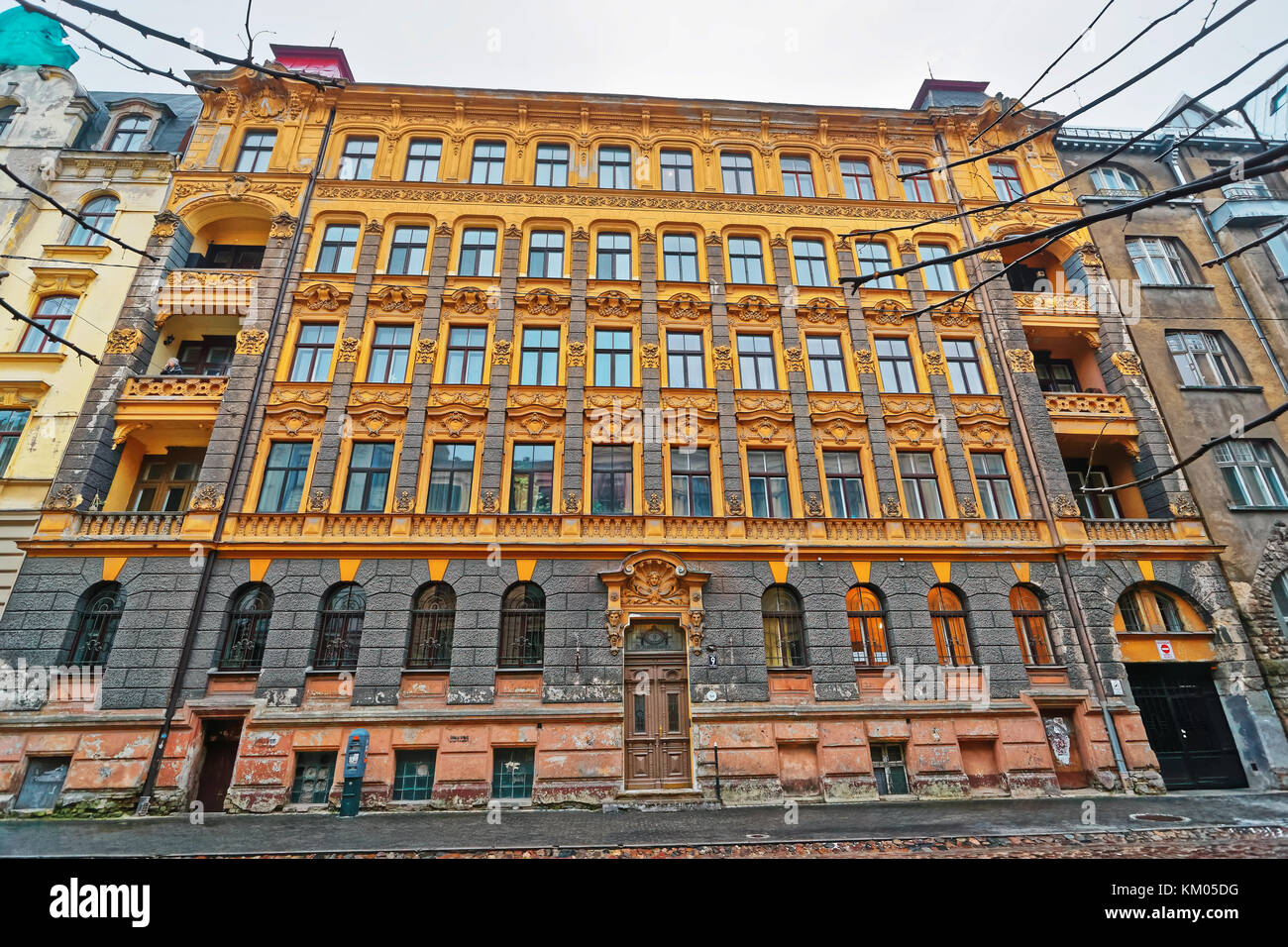 Riga, Latvia - December 24, 2011: Building at Jugend and Modern style ...