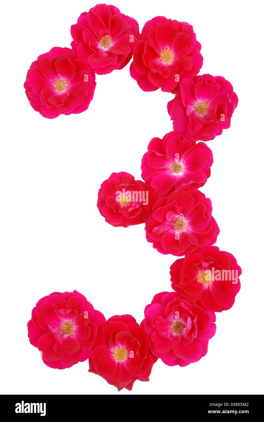 Number three laid out by roses on a white background Stock Photo - Alamy