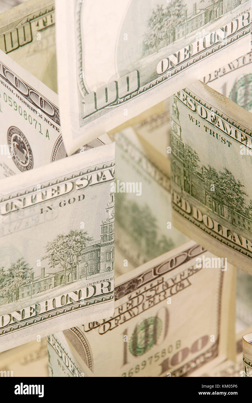 Hundred dollar bills money pile. Focus on center of a photo Stock Photo ...
