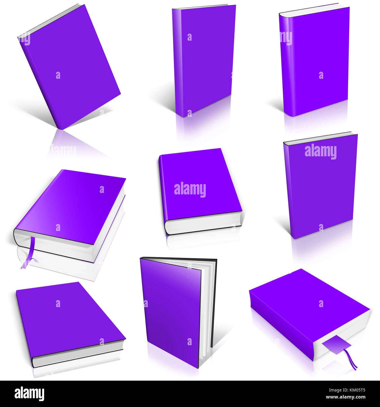 Nine violet empty book template on white background Stock Photo - Alamy