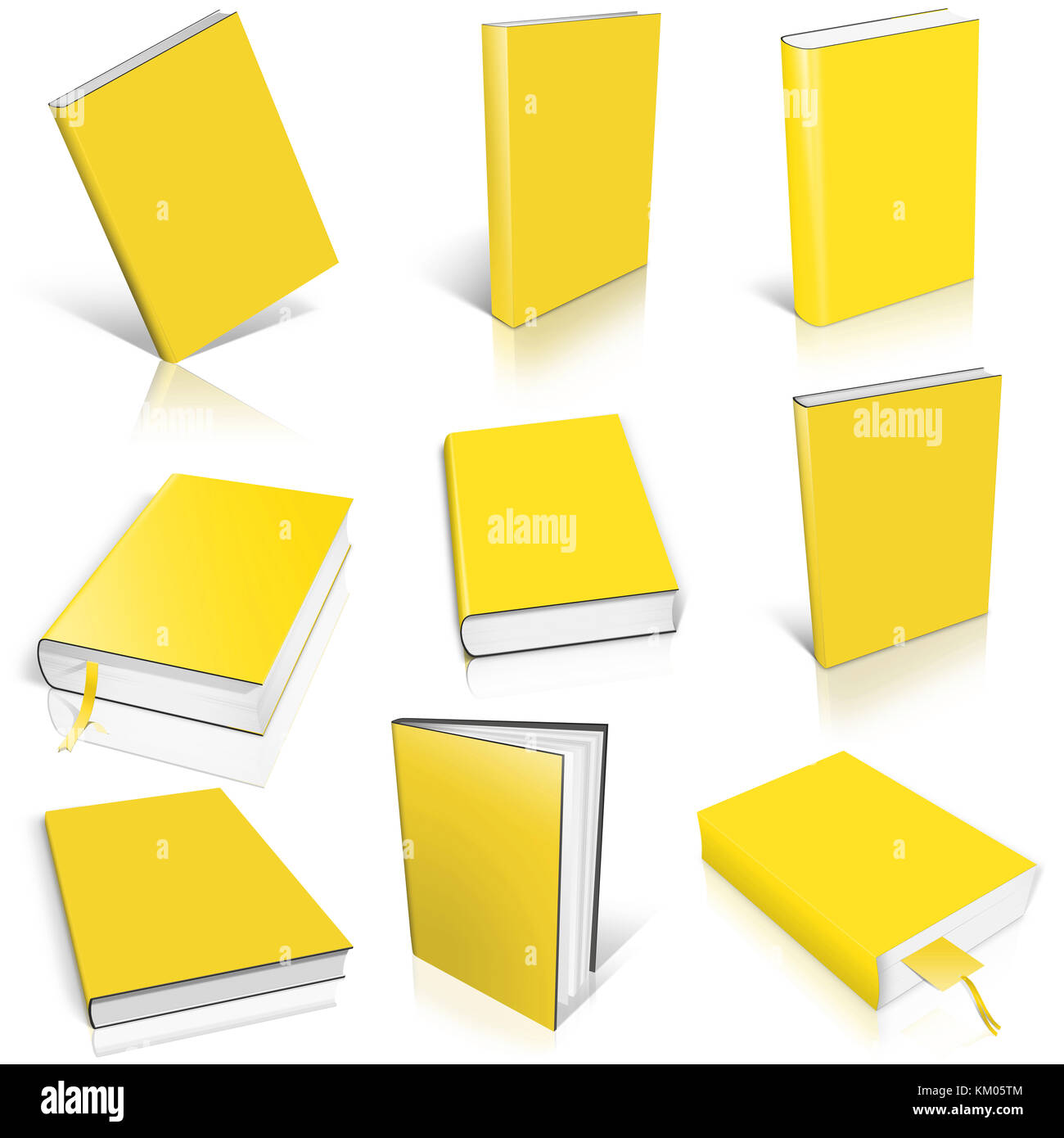 Nine yellow empty book template on white background Stock Photo - Alamy