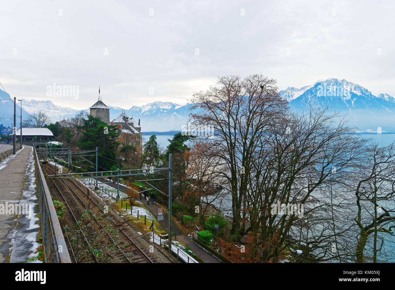 Veytaux, Switzerland - January 2, 2015: View on the railway station on ...