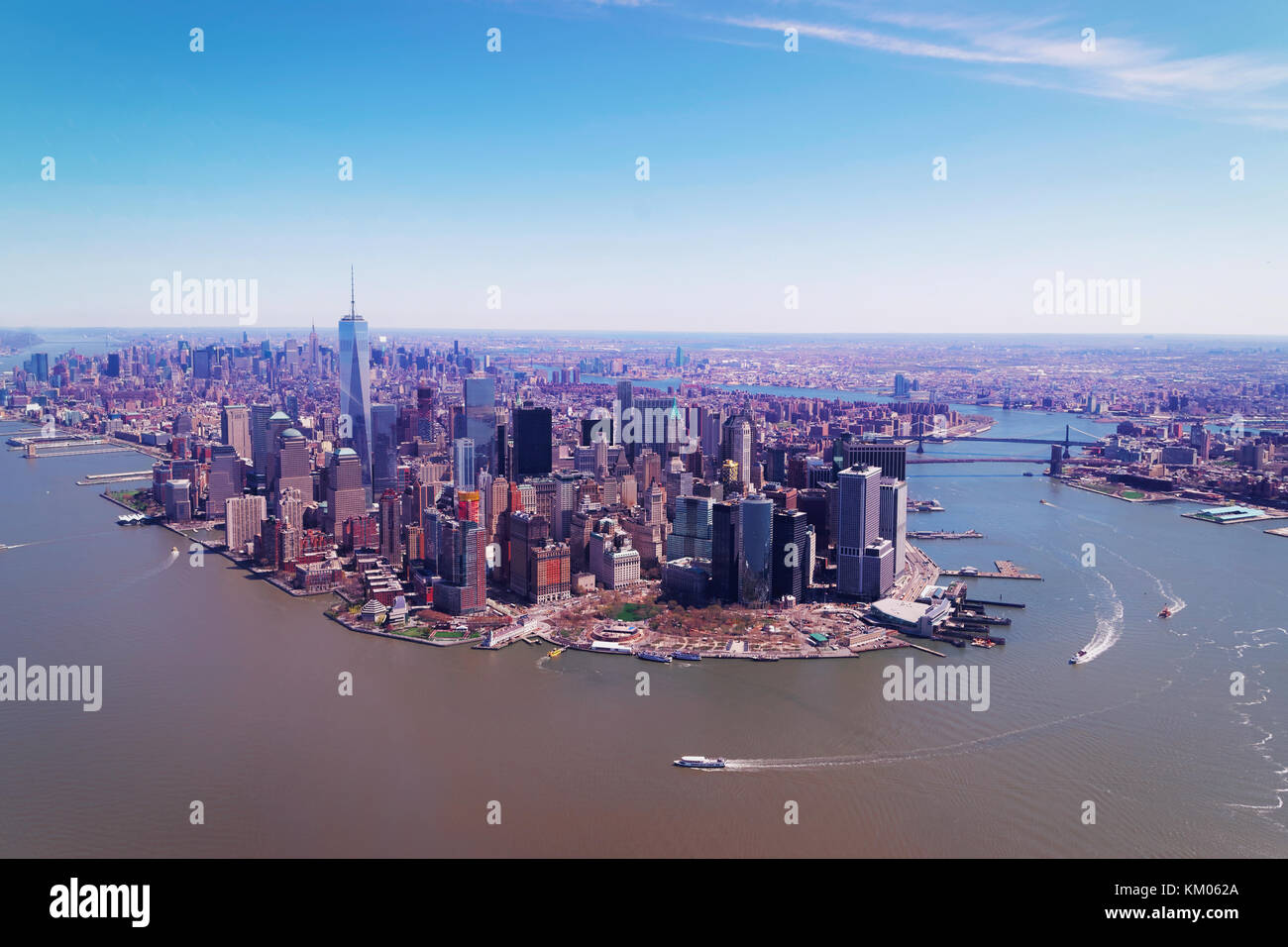 Manhattan with East River and Hudson River, New York, USA Stock Photo ...