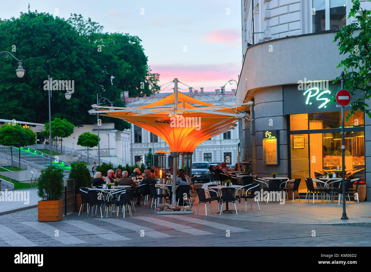 Vilnius, Lithuania - June 6, 2017: People at the open air street ...