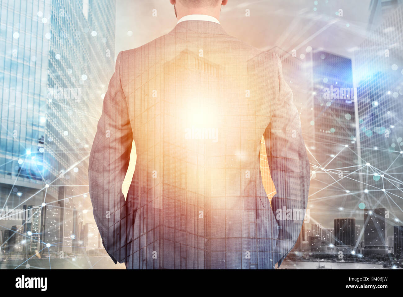 Businessman looks far for the future with internet network effect Stock ...