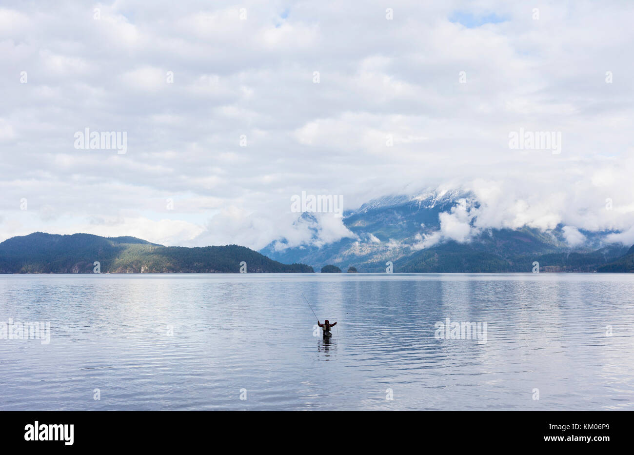 Fly fisherman at Harrison Lake. Harrison Hot Springs, BC Canada Stock ...