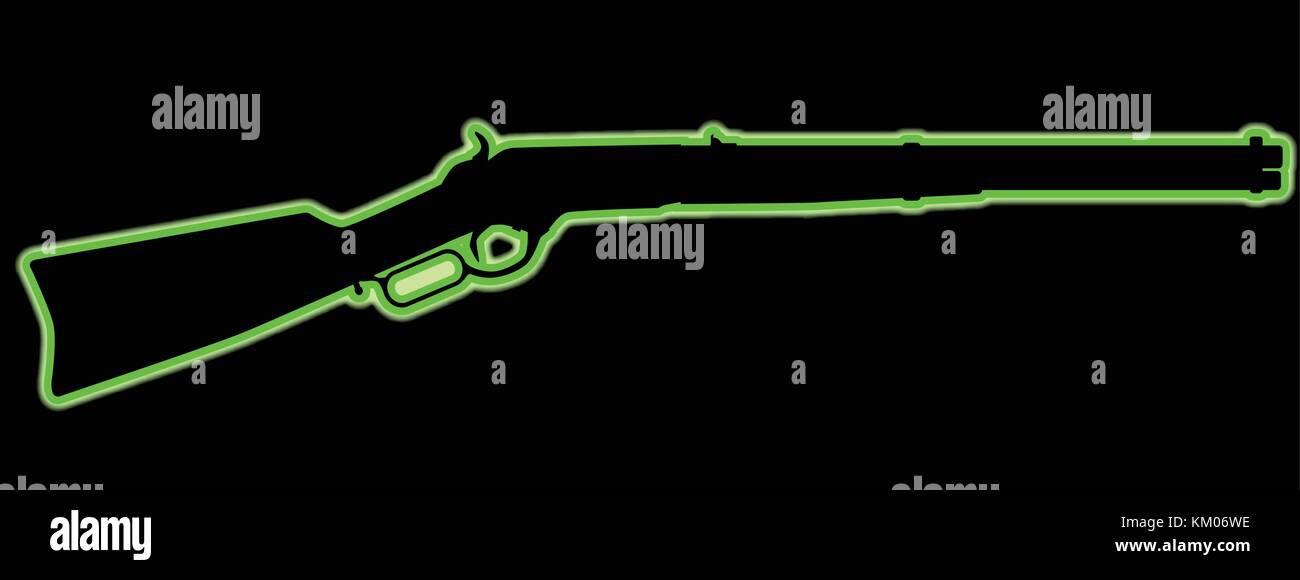 A typical wild west rifle in neon green outline on a black background ...