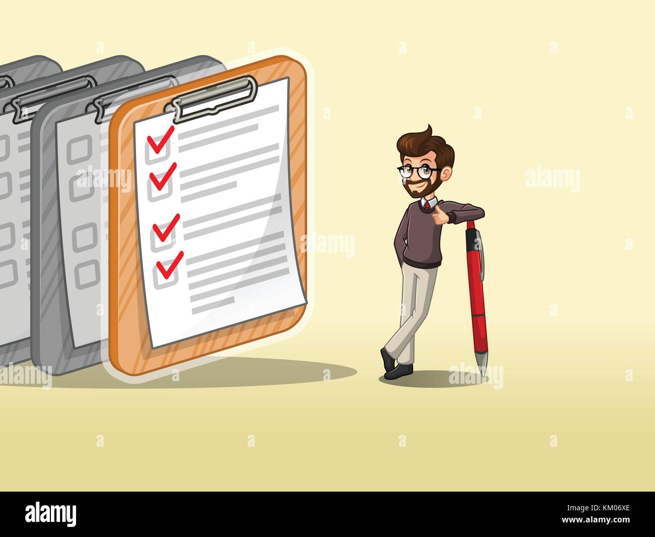 Hipster businessman cartoon character design leaning a pen with ...