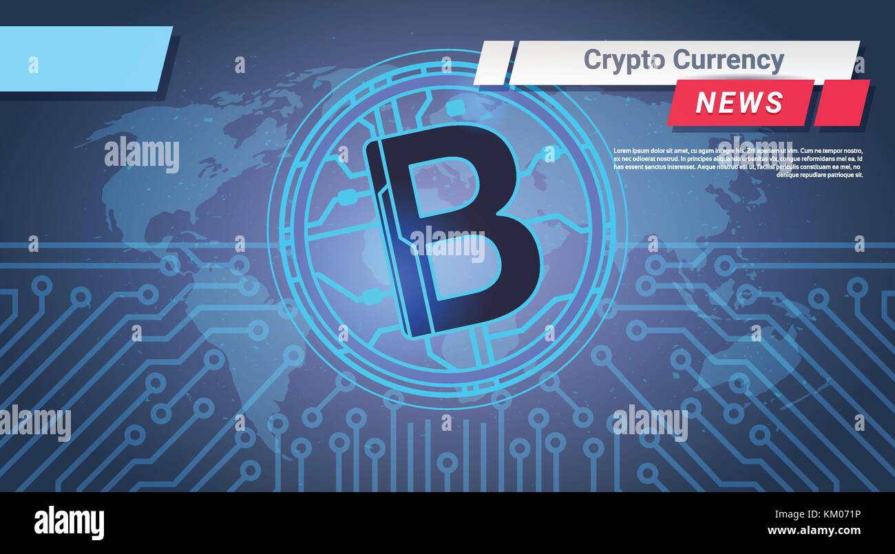 News Report Of Crypto Currency Bitcoin Over World Map On Circuit Background Digital Web Money ...