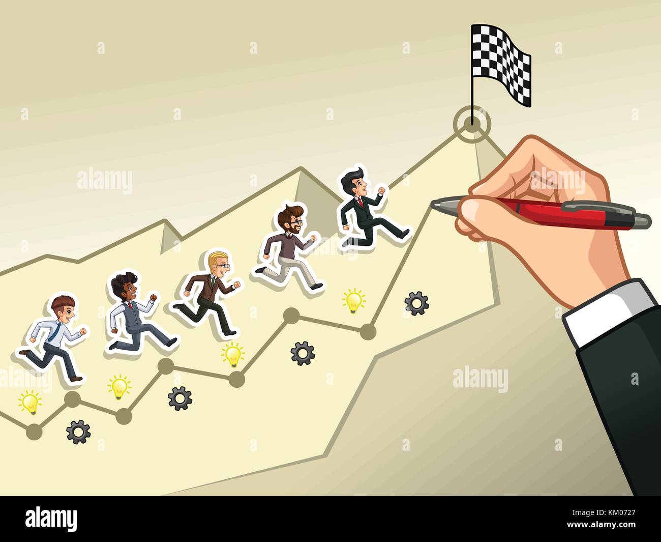 Hand drawing a line leading to the goal, running towards the goal ...