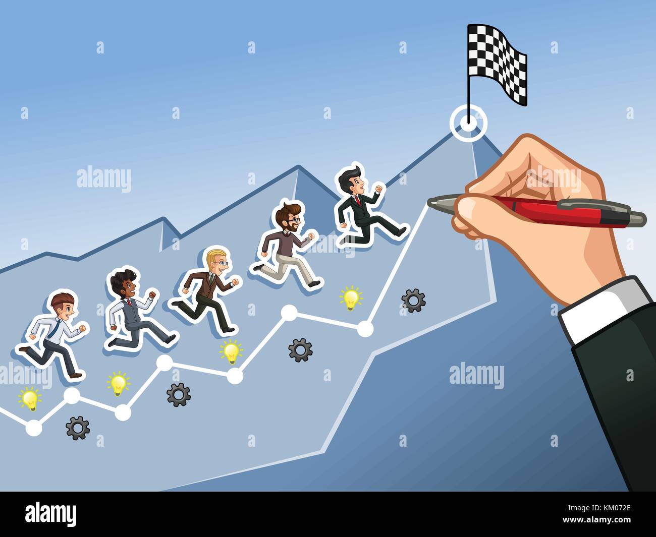 Hand drawing a line leading to the goal, running towards the goal ...