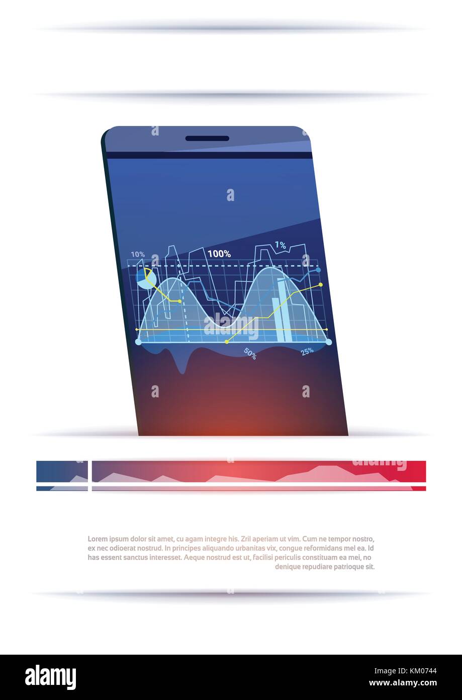 Modern Smart Phone With Graphs And Charts Template Banner Place For ...