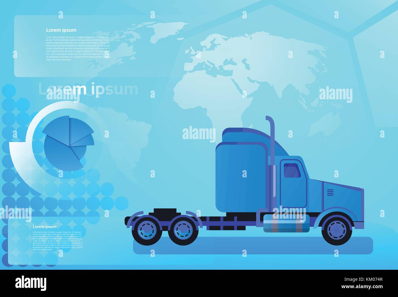 Cargo Truck Trailer Vehicle Over World Map Worldwide Shipping And ...