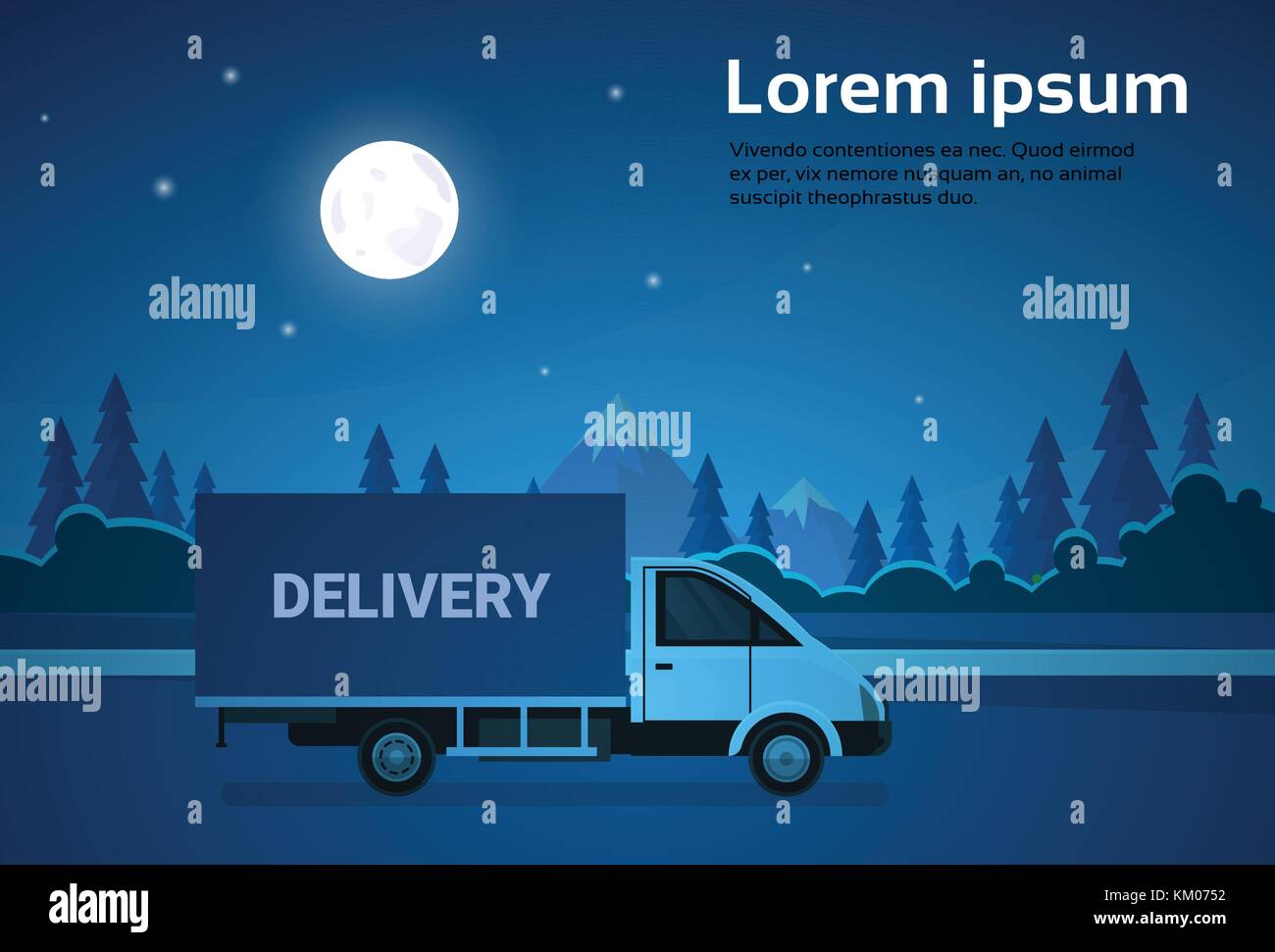 Cargo Truck Van On Road At Night With Mountains Background Shipment And ...