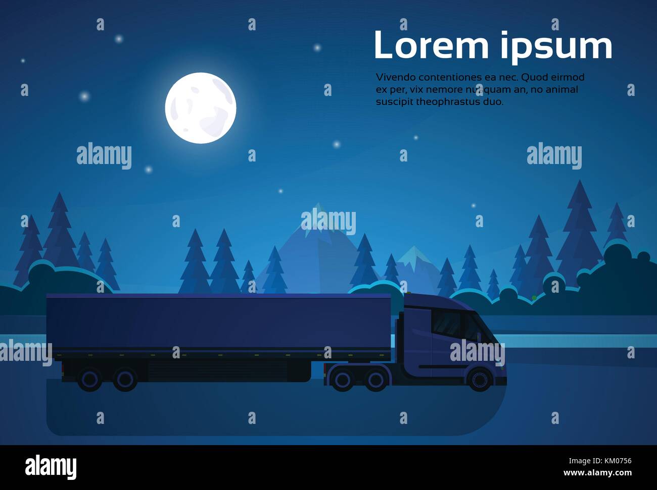 Semi Truck With Trailer Driving Over Natural Landscape At Night Banner ...