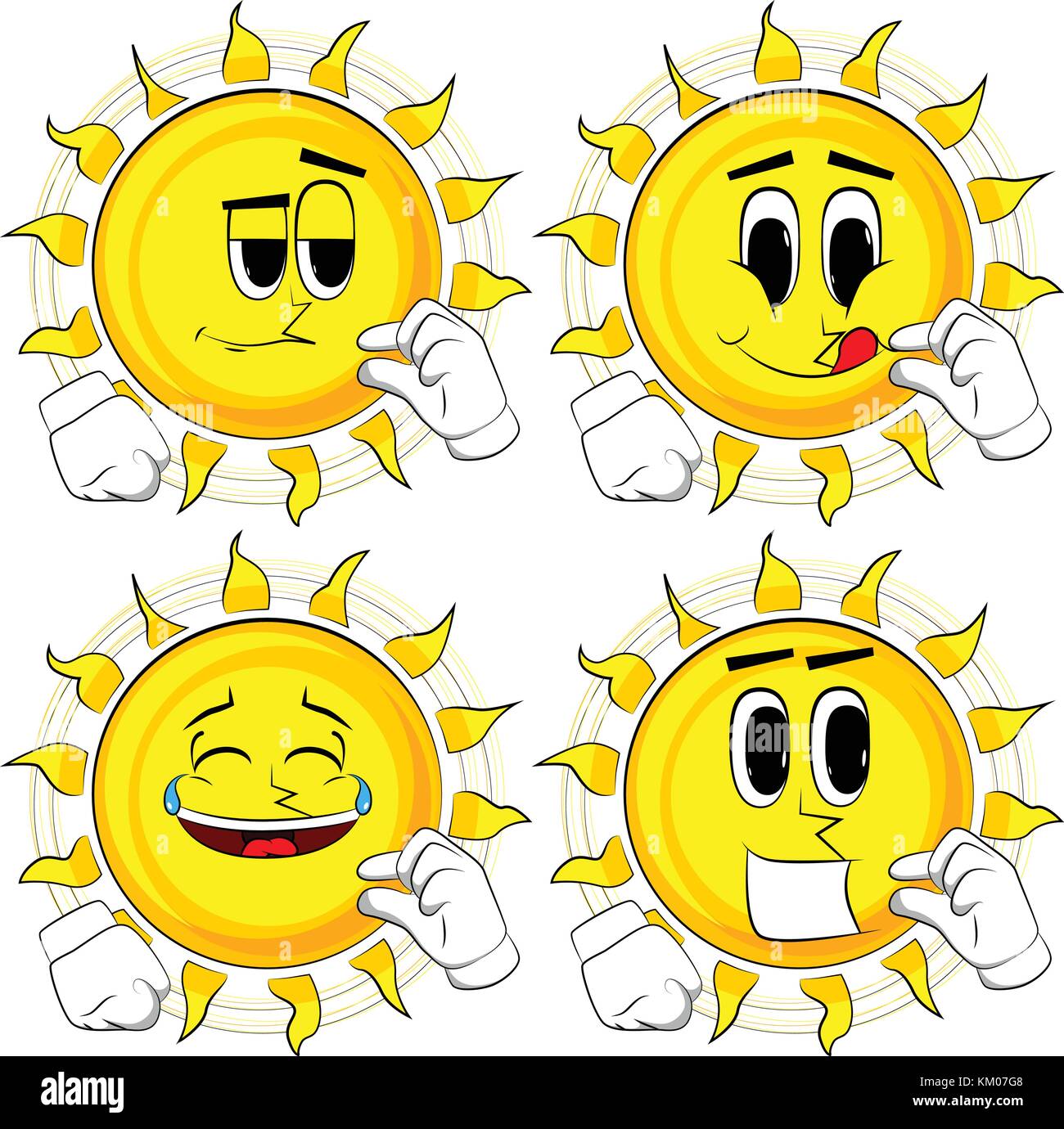 Cartoon sun gesturing a small amount with hand. Collection with happy ...