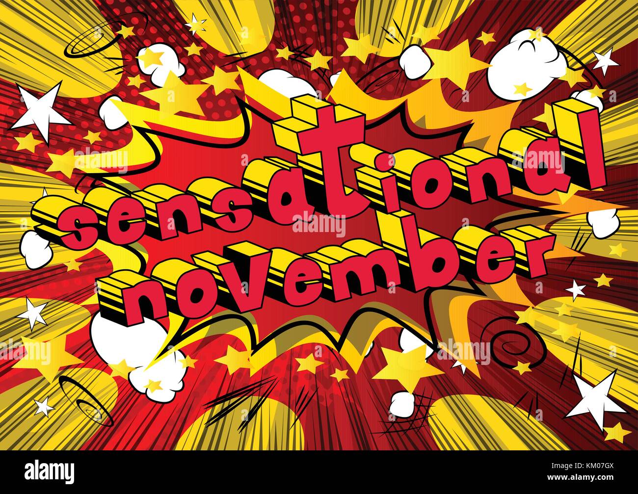 Sensational November - Comic book style word on abstract background ...