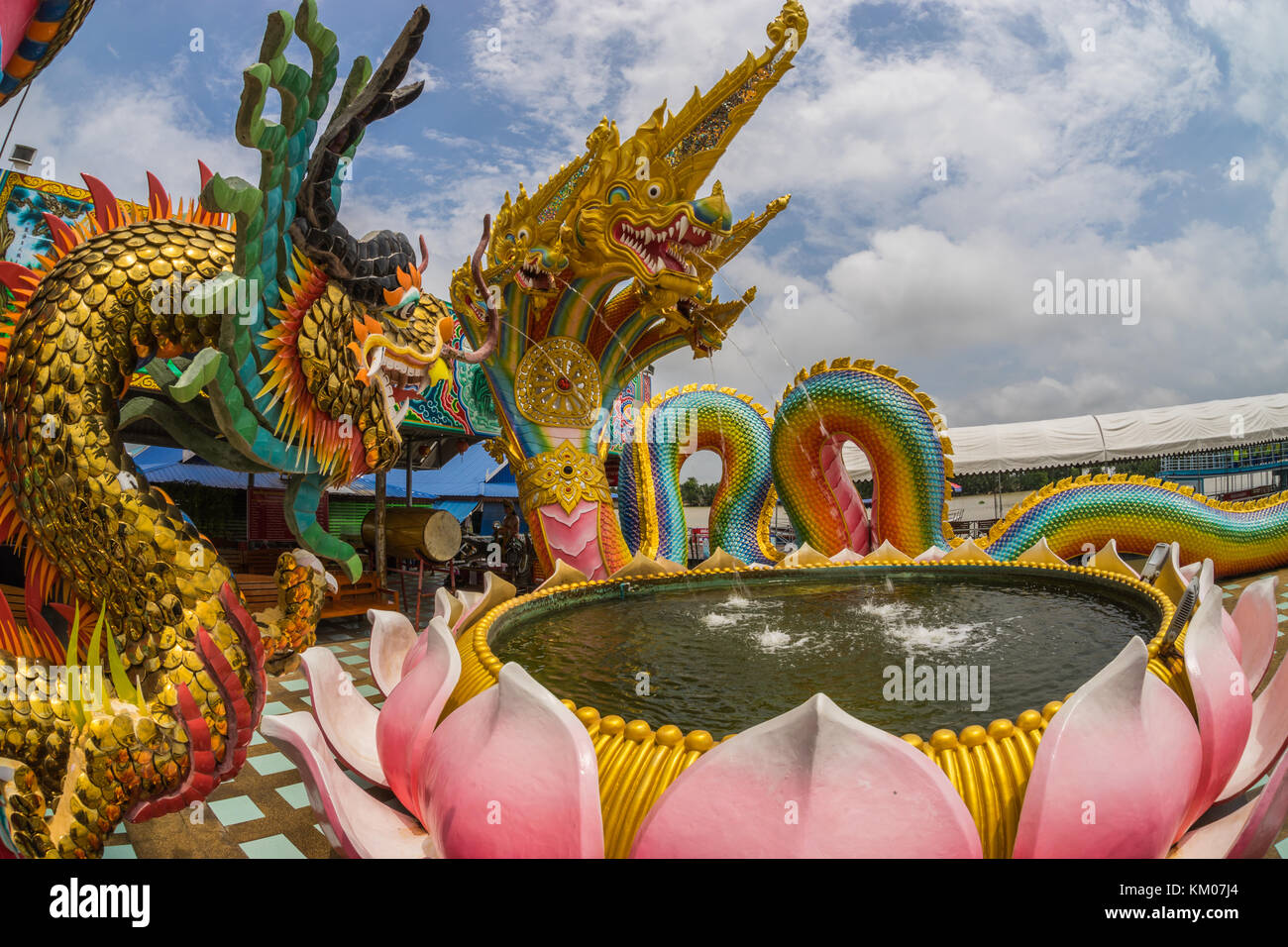 Chinese dragon with Thai King of naga in Buddhist temple Stock Photo ...