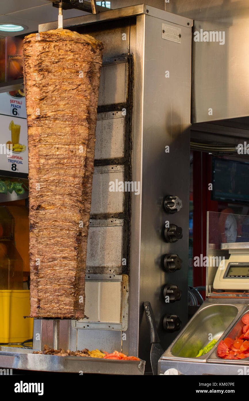 Traditional Turkish Doner Kebab on pole Stock Photo - Alamy
