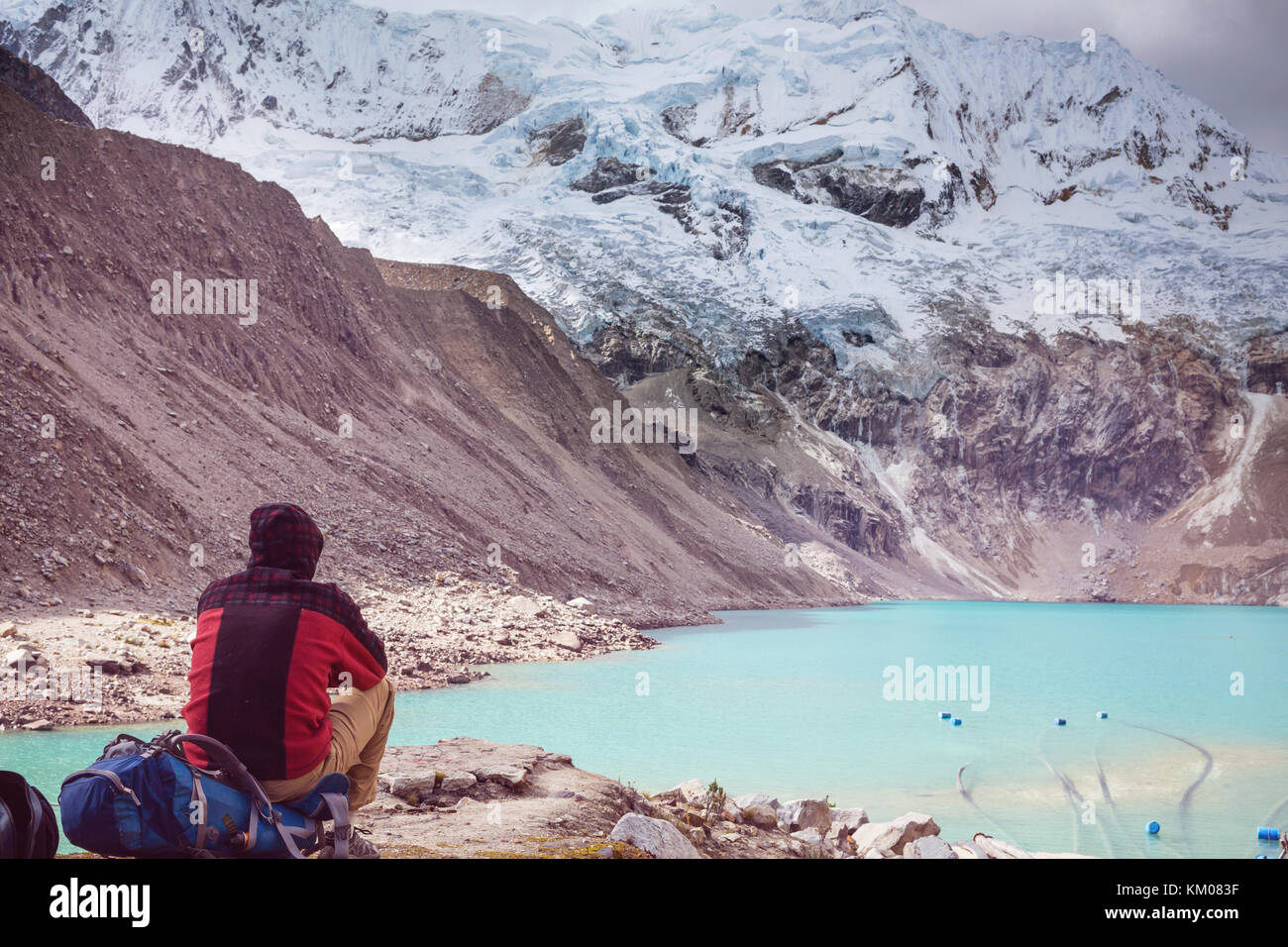 Hiking scene in Cordillera mountains, Peru Stock Photo - Alamy