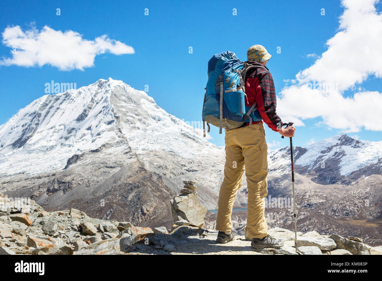 Hiking scene in Cordillera mountains, Peru Stock Photo - Alamy