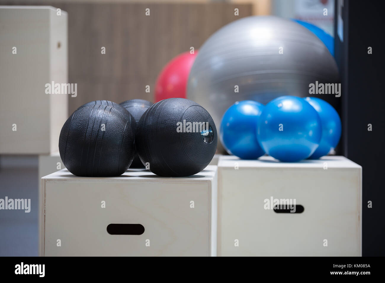 Colorful Fitness Medicine Balls inside Modern Gym Stock Photo - Alamy